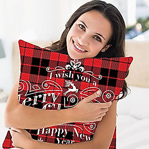 Scceatti Christmas Pillow Covers 18x18 in Cotton Square Winter Cushion Cover with Zipper Plaid Textured Striped Funky Toss Xmas New Pillowcases Protector for Couch Bed Living Room Decorations Gifts
