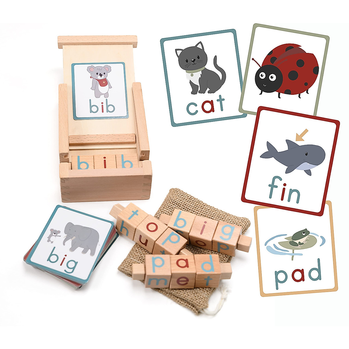 Wooden Reading Blocks Montessori Toy for Toddlers - Preschool Educational Alphabet Puzzle Manipulatives & Learning Games for Boys & Girls - Kids Love Learning with Our CVC Phonics Activity