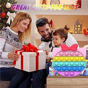 Pretty Cute Coin Purse Push Pop Bubble Purse Handbags, Fidget Toy Crossbody-Bag, Rainbow Silicone Sensory Toys Messenger Bag with Adjustable Shoulder Strap for Grils Kids and Aldults(Kitty cat)