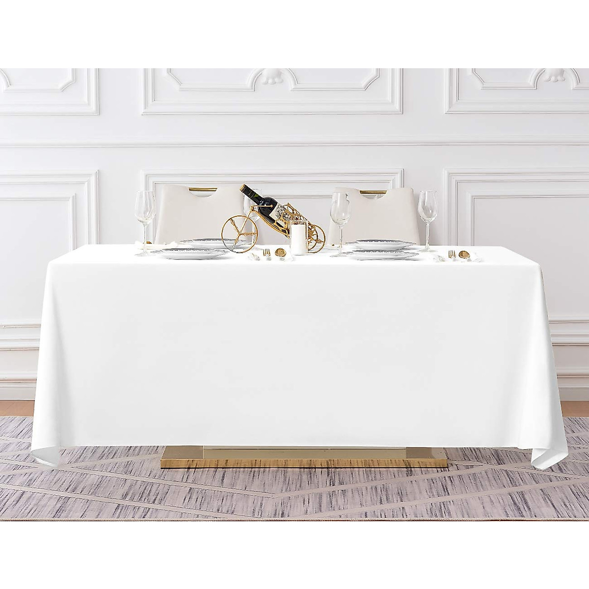 Surmente Tablecloth 90 x 132-Inch Rectangular Polyester Table Cloth for Weddings, Banquets, or Restaurants (White，10 Pack) ………