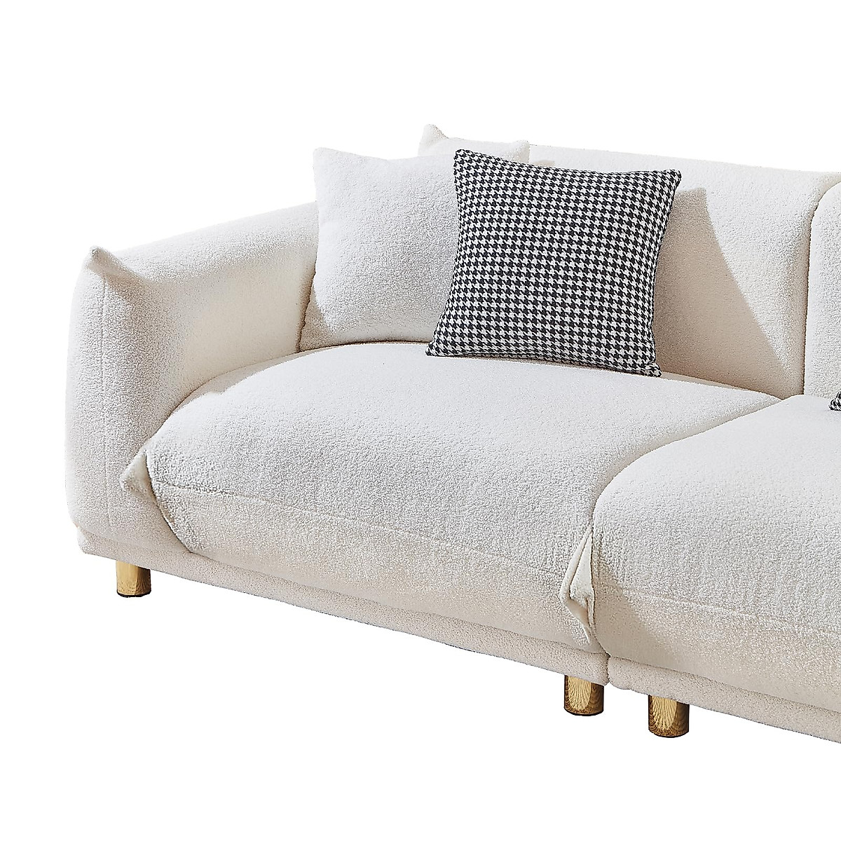 EMKK 86'' Velvet Couch Sofa Mid-Century Modern Teddy Upholstery Love Chesterfield 3 Seat Sofá for Living Room Apartment, White