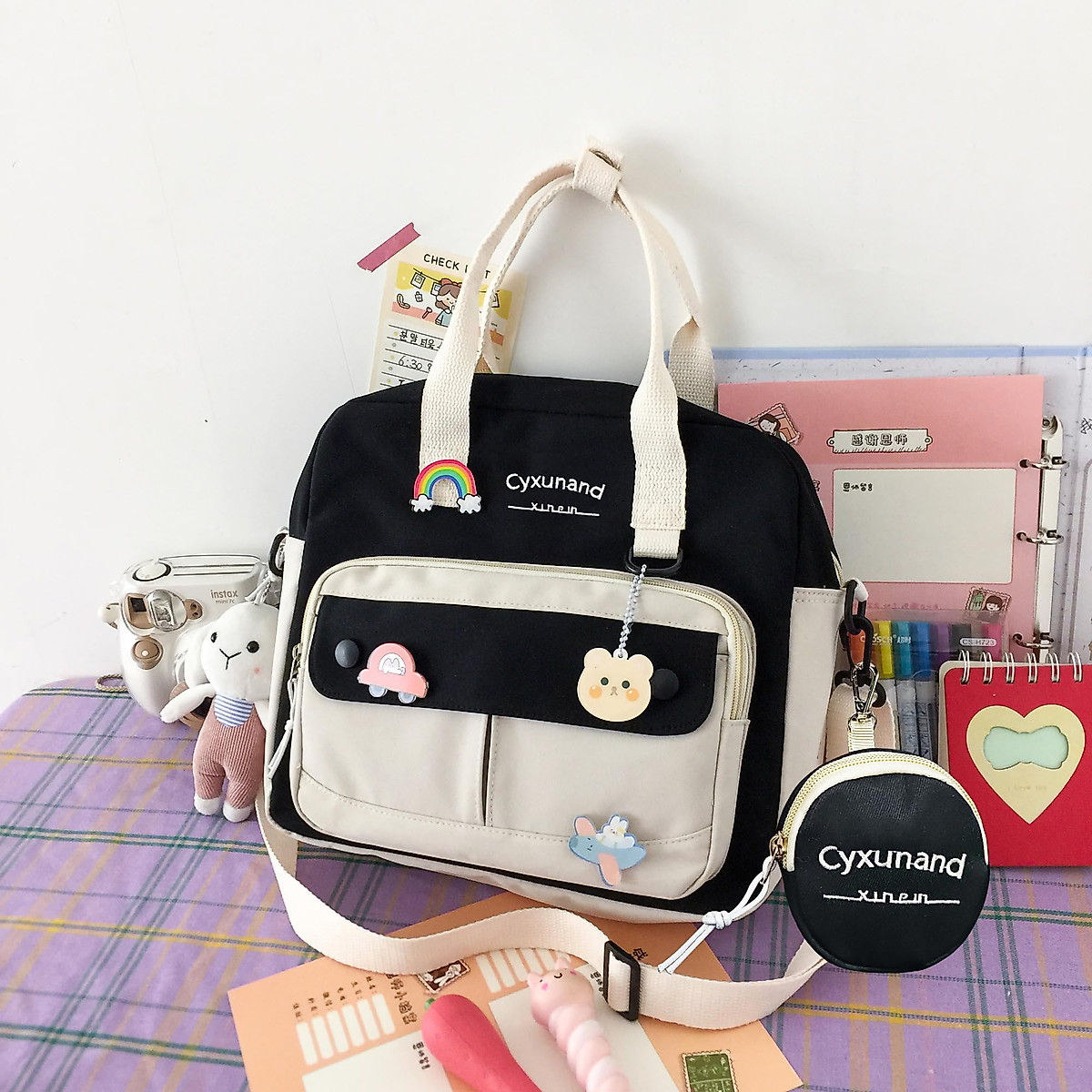Cute Bags For School Kawaii Japanese Bag Multifunction Laptop,Aesthetic Backpacks for Teen Girls Kids Messenger Lunch Totes(black)