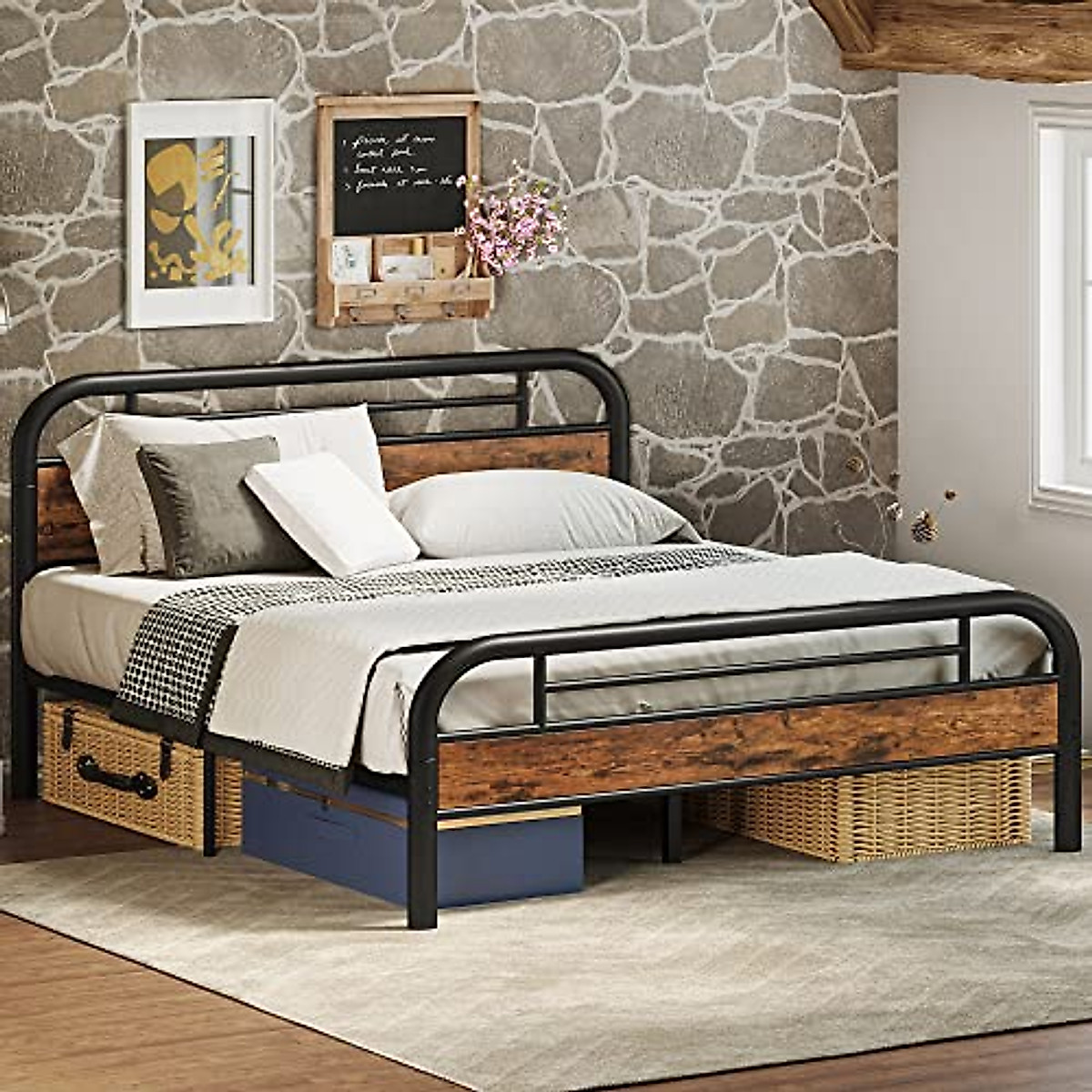 LIKIMIO Queen Bed Frame, Platform Bed Frame Queen with Headboard and Strong Support, Easy Assembly, Noise-Free, No Box Spring Needed
