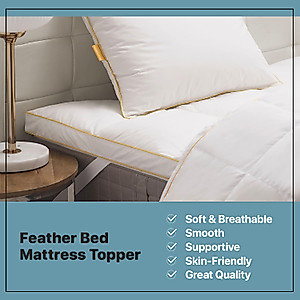 Simmons Feather Bed Twin Mattress Topper with 230TC Microfiber Shell - Skin Friendly Prime Feather Fiber Baffle Box Mattress Topper with 15” Skirt for Twin Size Bed - Plush Mattress Pad, 39”x75
