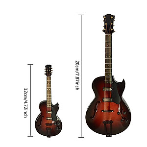 Denpetec Wooden Miniature Electric Guitar with Case and Stand Miniature Guitar Model Home Decor Display Ornaments