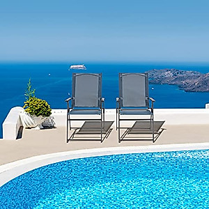 VICLLAX Patio Folding Sling Chairs, Portable Deck Sling Back Chair, Camping Garden Beach Using Chairs Set of 4 (Dark Blue)