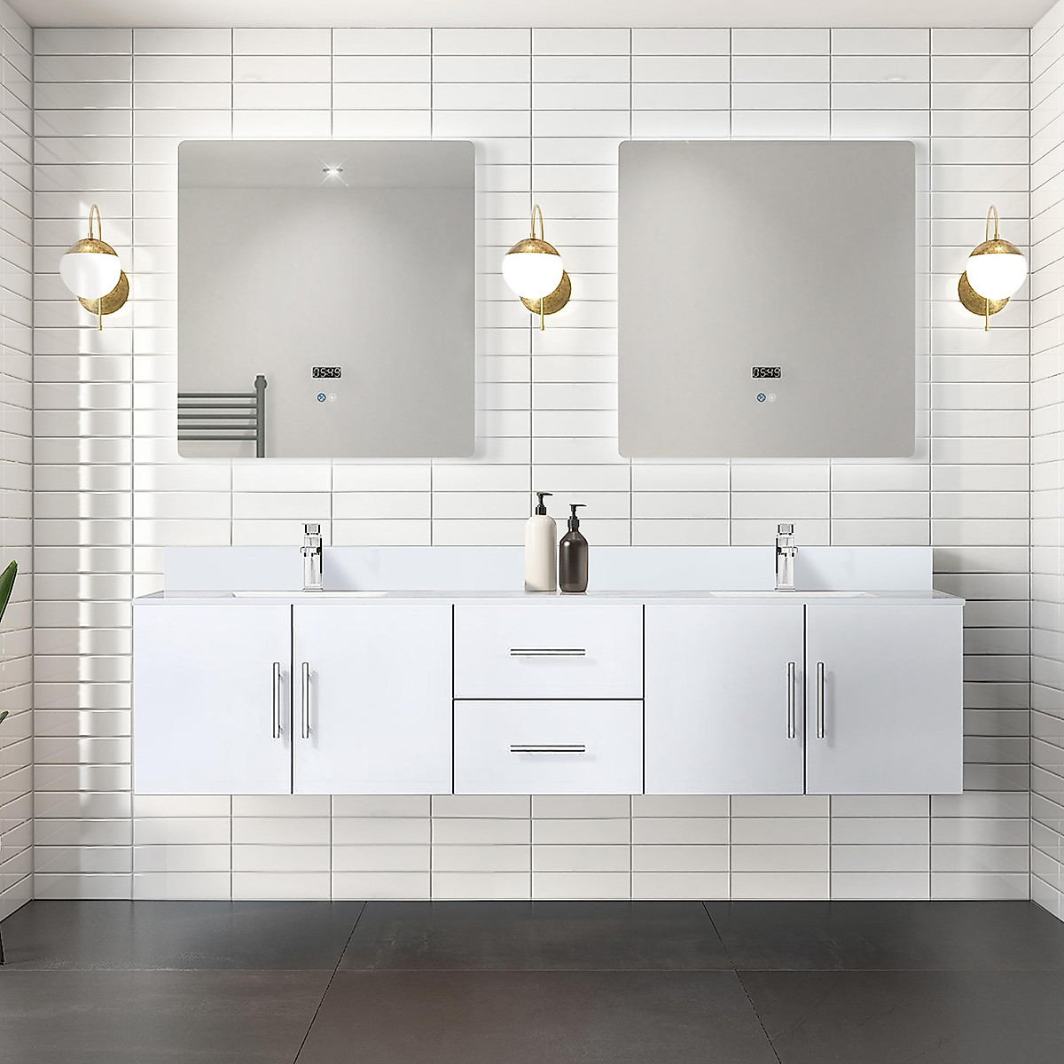 Bell+Modern Sonoma 80 in. W x 22 in. D Glossy White Double Bath Vanity and White Quartz Top