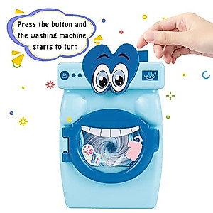 Children's Mini Washing Machine Toy Manual Roller Toy Electric Girl Play House with Clothes, Detergent (Pink Washing Machine)
