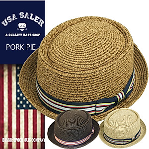 Men's Fancy Summer Straw Pork Pie Derby Fedora Upturn Brim Hat (Large-XLarge, Toast)