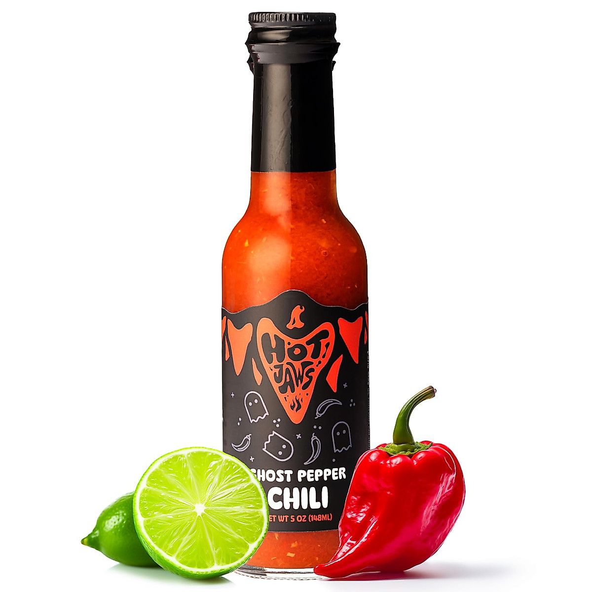 Hot Jaws - Organic Ghost Pepper Hot Sauce - 5oz - Perfect Balance of Sweet & Heat - Locally Sourced, Non-artificial Ingredients, Vegan, NoGMO