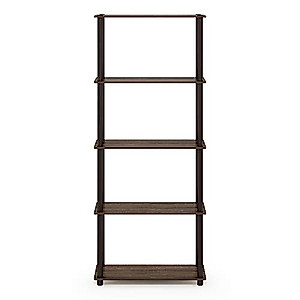Furinno Turn-N-Tube 5-Tier Multipurpose Shelf / Display Rack / Storage Shelf / Bookshelf, Round Tubes, Walnut/Brown