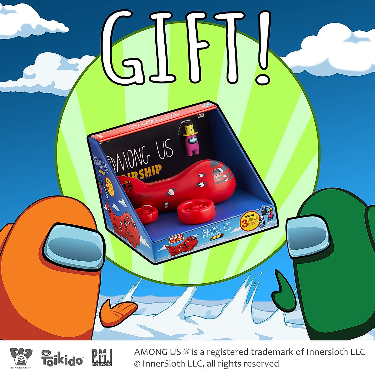 P.M.I. Exclusive Among Us Toys Set | Red Airship & 3 Unique Collectibles | Featuring Pink Crewmate in Muenster Hat | Perfect for Kids & Fans