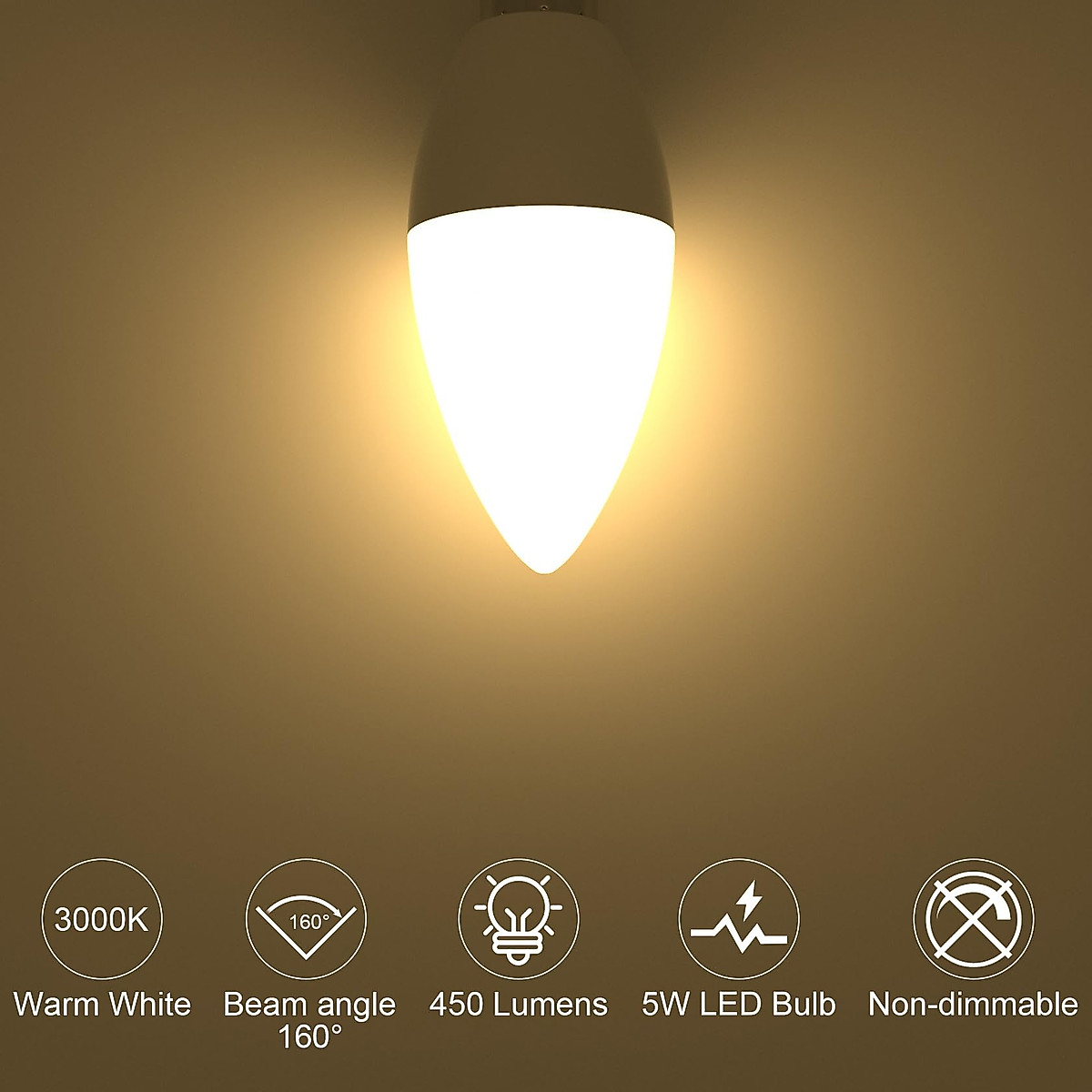 ORALUCE E12 LED Candelabra Light Bulbs - 40 Watt Equivalent, 3000K Warm White Chandelier Non-dimmable, Type B Light Bulb for Ceiling Fan, 5W 450LM 6 Pack