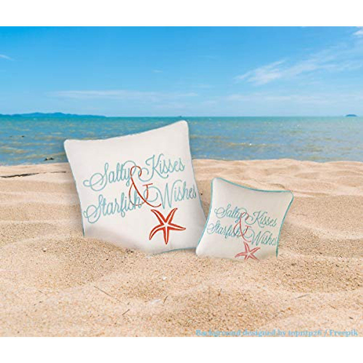 C&F Home 10" Embroidered Salty Kisses Starfish Wishes Throw Pillow Decorative Cotton Beach Inspirational Quote Ocean Coastal Small Throw Accent Seashore Pillow Decor Decoration 10 x 10 Multi