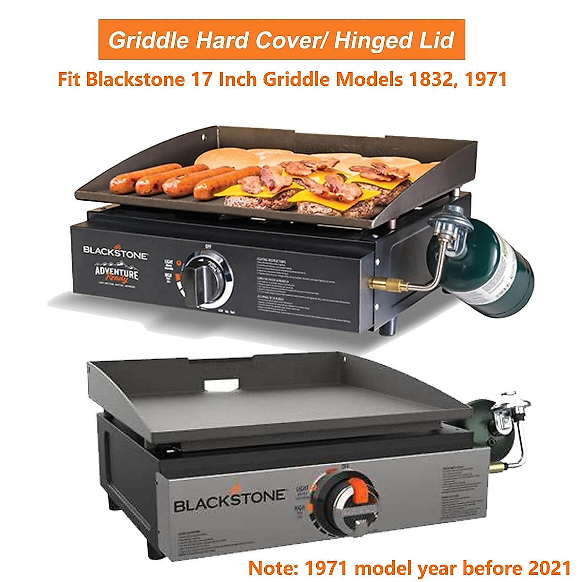 Griddle Lid for Blackstone 17 Inch Adventure Ready 1832 Griddle Flat Top Grill Station, Outdoor Hinged Lid Griddle Hard Cover Hood with Handle for 17" Blackstone Tabletop Cooking Station Griddle