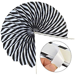 18pcs Party Hanging Paper Fans Set Black White Round Paper Fans Decorative Pattern Folding Fans Halloween Hanging Paper Fan Garlands for Halloween Birthday Wedding Graduation Events Accessories