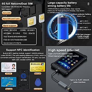 THINTON Rugged Tablet 8.0” Android Tablet, IP68 Waterproof 8GB+128GB Tablet, 10500mAh Battery Tablet PC IP68 Dual SIM/5G WiFi/NFC/OTG/GPS