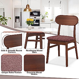 Giantex Wooden Dining Chairs Set of 2 Walnut, Farmhouse Kitchen Chairs with Padded Seat, Rubber Wood Frame, Armless Mid-Century Dining Room Chair with Curved Back, Walnut