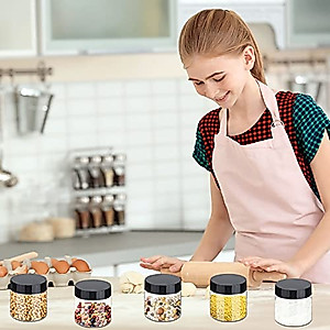 Mimorou 100 Pcs Plastic Jars with Lids Wide Mouth Round Clear Containers, Black Pen and Labels Refillable Airtight Travel Storage Leak Proof Small for Storing Dry Food, Makeup, Honey, Butter (2 oz)