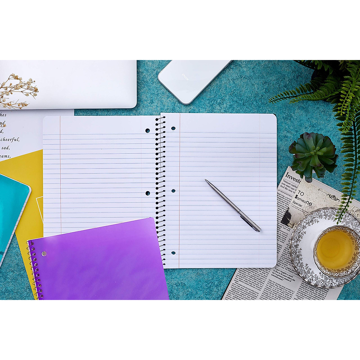 It's Academic College-Ruled Spiral Notebook, 1-Subject, 80 Sheet, Metallic Purple and Teal, 4 Pack