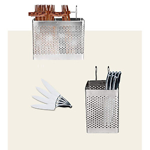 TOPINCN Kitchen Utensil Storage Holder, Stainless Steel Utensil Container Hanging Mesh Utensil Drying Rack Fork Chopsticks Storage Organizer Tableware Dinner Service Holder Cutlery Rack (Double Grid)