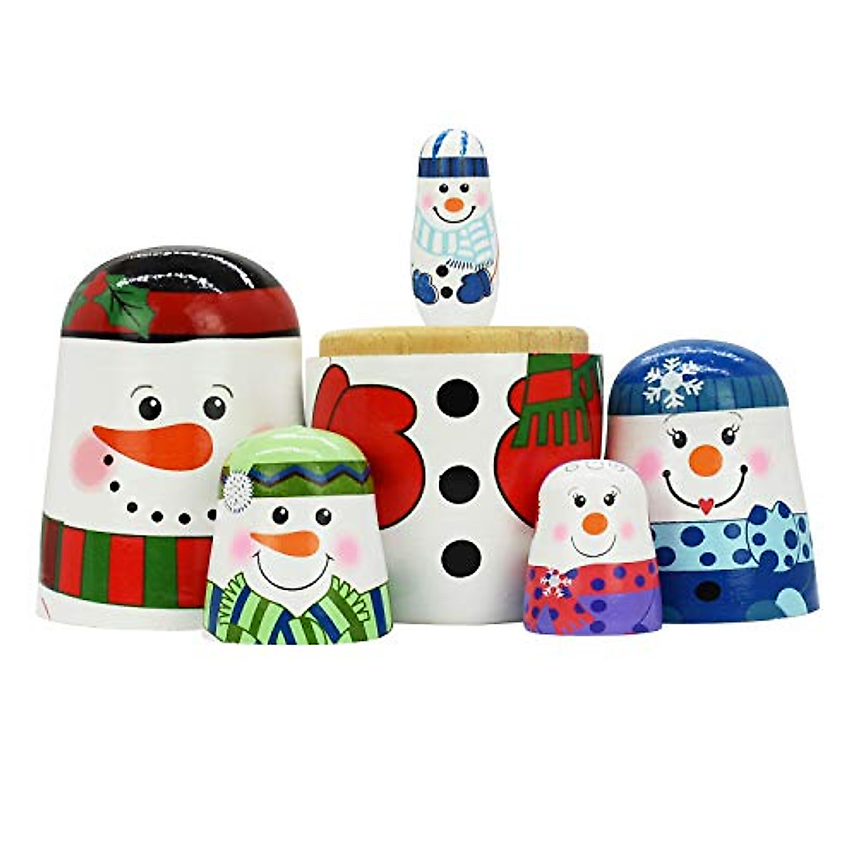 Tphon Nesting Dolls 5pcs Handmade Russian Wooden Matryoshka Dolls Cute Cartoon Pattern Nesting Doll Toy Stacking Doll Set for Kids Christmas and Birthday (02 Snowmen)