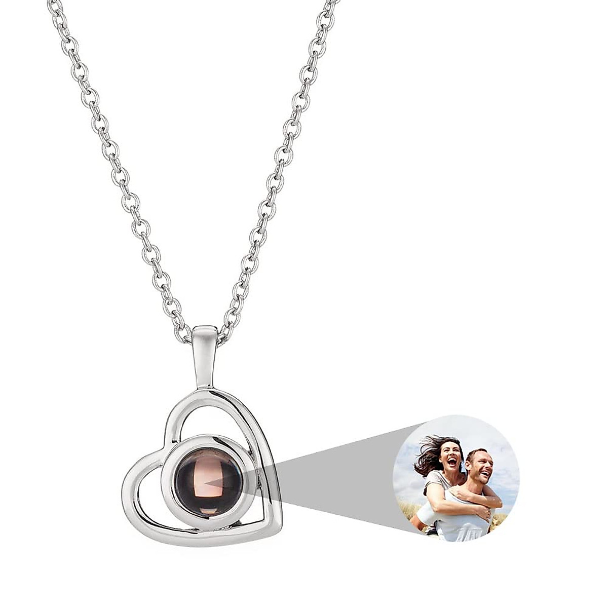 ZLHZW Picture Necklace Personalized for Women - Custom Photo Love Heart Projection Pendant - Customized Portrait Jewelry - Birthday Anniversary Memorial Gifts Wife Mother - Silver