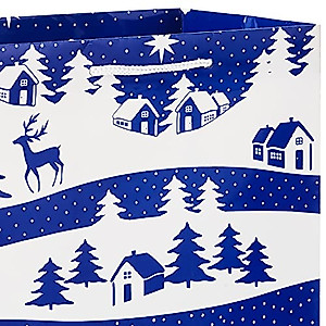 Image Arts Holiday Gift Bag Assortment (Pack of 16) Blue and White Stripes, Snowflakes, Reindeer, Winter Scenes
