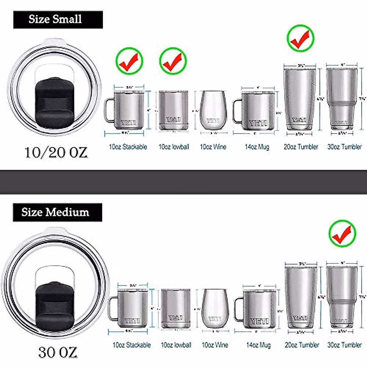 20 oz Magnetic Lid for Tumbler - Compatible with YETI Rambler, Ozark Trail, Old Style Rtic and More, Magnetic Slider Switch Spill Proof Tumbler Cover (20Oz Pack of 2 Black)