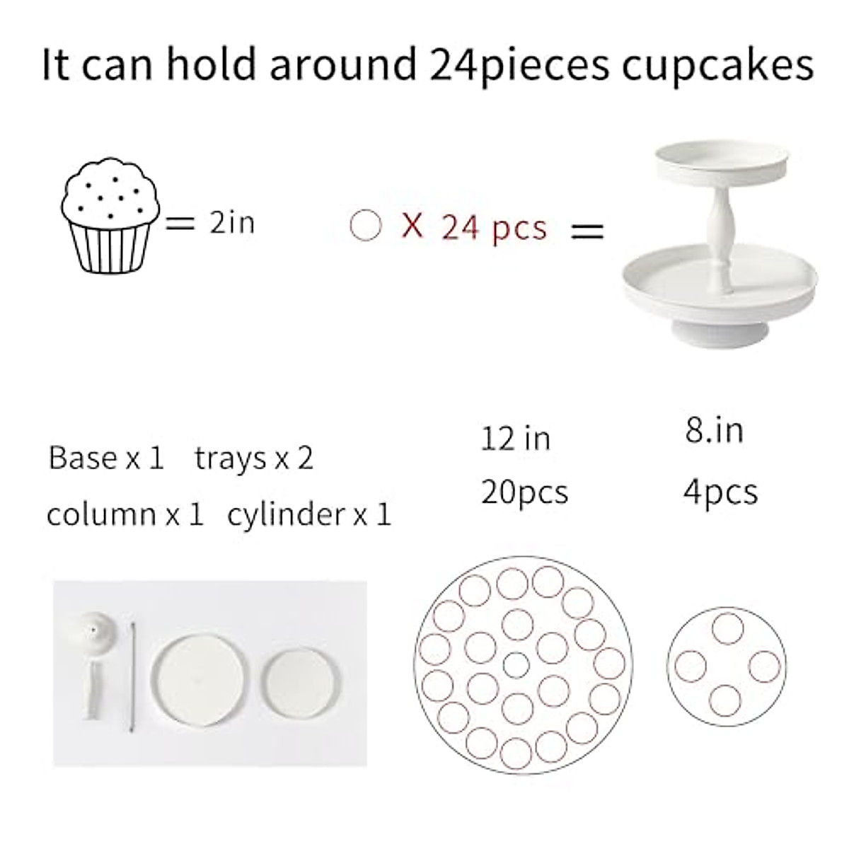 Donosura 2 Tier Tray, White Cupcake Stand Easter Tiered Tray Decor Stands Metal Round Tiered Serving Tray Dessert Dispaly Cupcake Tower for Birthday Wedding Graduation Cememory Party