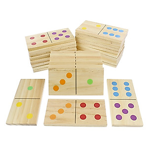 Get Out! Giant Wooden Dominoes 28-Piece Set with Bag – Jumbo Natural Wood & Black Numbers – Kids Adults Outdoor Games