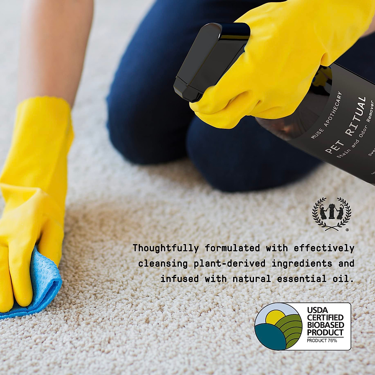 Muse Apothecary Complete Pet Stain and Odor Remover Enzyme Carpet Cleaner - Dog Stain Remover and Odor Neutralizer, Essential Oils Infused, Pet Stain Remover for Carpet - Pet Stain Carpet Cleaner 16oz