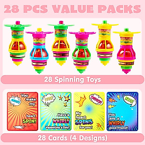 JOYIN 28 Packs Valentine's Day Gift Cards with Light up Spinning Tops, LED UFO Gyroscope Flashing Lights for Valentine Party Favors Toys,Classroom Exchange Prizes,Valentines Day Cards for Kids School