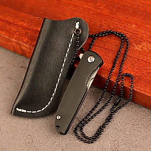 Samior S51 Mini Slim Flipper Folding Scalpel Neck Knife with 10pcs #24 Blades, ABS Handle with Liner Lock, Utility EDC Keychain Pocket Knives with Leather Sheath