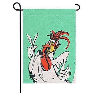 Uanvaha cock Small Garden Flag for Outside cartoon Funny chicken showing victory sign and winking rooster akimbo Burlap Welcome Yard Flags Outdoor Farmhouse Home Decor 12.5X18 Inch