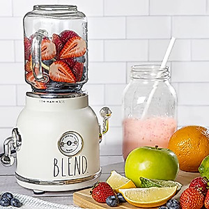 Rae Dunn Smoothie Blender- One Touch Blender with 20 oz Mason Jar Container includes Reusable Straw and Lid, Shake and Smoothie Maker, Juice Blender with 6 Blades