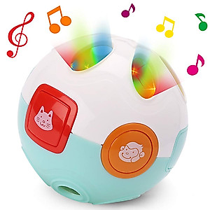 LotFancy Baby Musical Toy, Interactive Crawling Baby Ball Toy with Flashlight and Melody Sounds, Joyful Baby Rattle Toys for Kids, Newborn Baby First, Battery Included