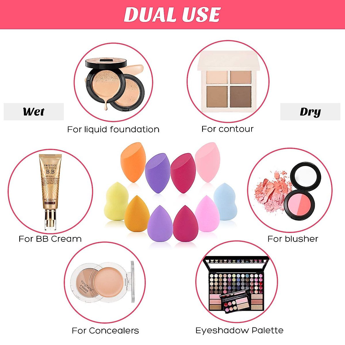 Makeup Sponges Blender Set Beauty Foundation Blending Egg Stand, Cosmetics Sponge Blender Applicators for Powder Cream or Liquid, 10pcs Beauty sponges and 2pc Makeup Sponges Holders