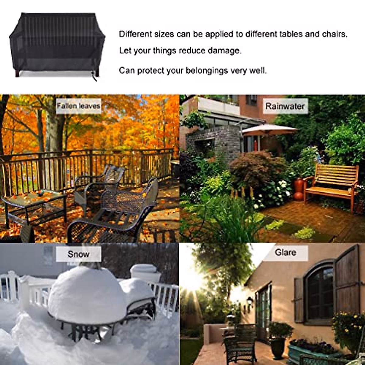 Aipwerer Patio Furniture Covers Black Garden Patio Sofa,Loveseat Bench Cover Heavy Duty Waterproof Table,Wind-Proof,With Anti-Ultraviolet Silver Coating Outdoor Furniture Set Covers (74.8in*26in*35in)