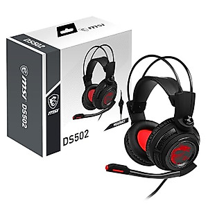 MSI DS502 Gaming Headset, Enhanced Virtual 7.1 Surround Sound, Ergonimic Design, Omnidirectional Microphone, Intelligent Vibration System, Red LED Lighting, PC/Mac