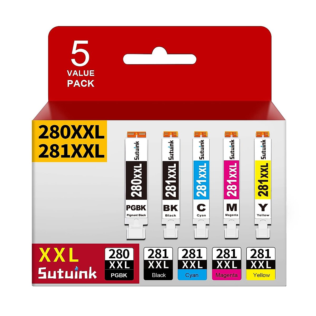 280XXL 281XXL PGI-280 CLI-281 Compatible Ink Cartridge Replacement for Canon 280 281 XXL Ink to use with PIXMA TR8600 TS9500 TR8622 TR8622a TR8620 TS700 TS6100 TS6120 TR7520 TS6200 Printer (5 Pack)
