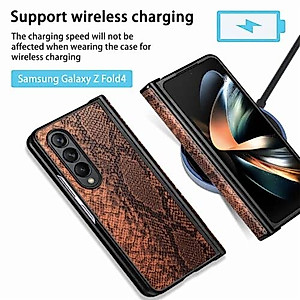 Python Skin Pattern Case for Samsung Galaxy Z Fold 4, Hinged Protection Case Compatible with Wireless Charging, Shockproof Anti-Scratch Protective Cover Case for Samsung Galaxy Z Fold 4 5G(Brown)