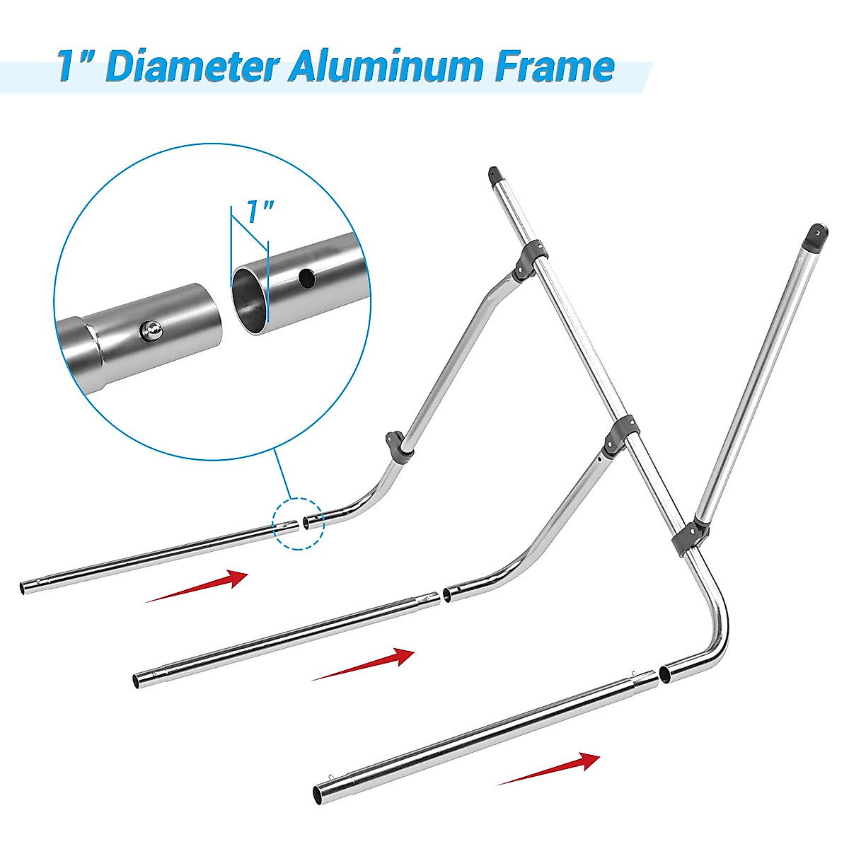 AA Products 3 Bow Bimini Top Cover Sun Shade Boat Canopy Waterproof Includes Storage Boot with Aluminum Frame, 46" Height with Rear Support Poles, 6'L x 46" H x 73"-78" W, Sand