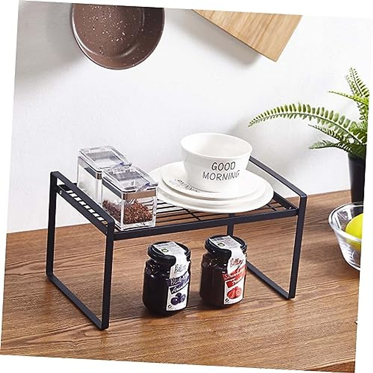 FUNOMOCYA Layered Shelf Rack Shelf Pot Storage Rrack Storage Shelves Storage Rack Black