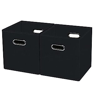 DABEACT Black Foldable Storage Cubes Bins , Fabric Storage Bins Cubes Organizer Baskets with Dual Handles for Bedroom Set of 2,(Black)
