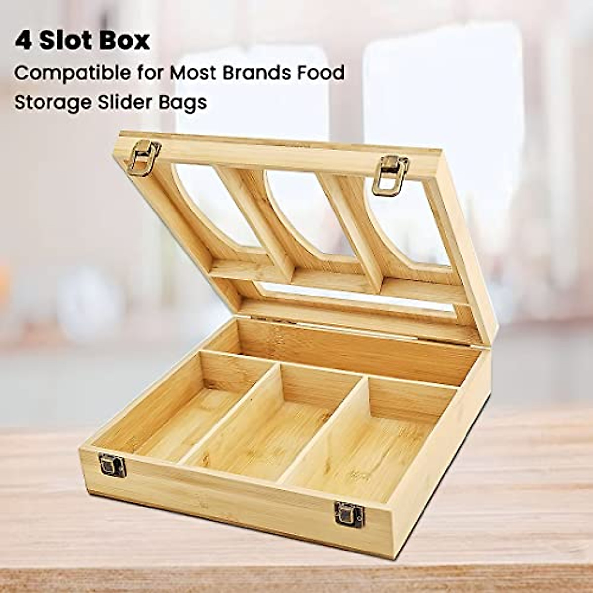 ACSELLO Wooden Ziplock Bag Storage Organizer for Drawer - Bamboo Bag Storage Organizer – Gallon, Plastic, Snack, Sandwich Bag Organizer For Kitchen - Storage Bag Holder