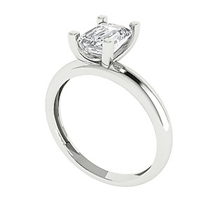 1 Ct Brilliant Emerald Cut Clear Simulated Diamond 14K White Gold Solitaire Engagement Promise Bridal Ring Size 4.5