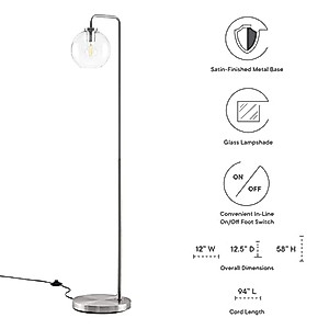 Modway Silo 1-Light Modern Glass/Metal Floor Lamp in Satin Nickel