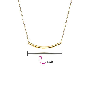Minimalist Delicate Thin Sideways Horizontal Round Tube Curved Bar Slide Pendant Necklace For Women Teen 14K Gold Plated .925 Sterling Silver