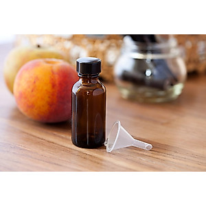 1 oz / 30 ml Amber Glass Boston Round Bottle with Airtight Phenolic Cap (6 Pack) + Funnel